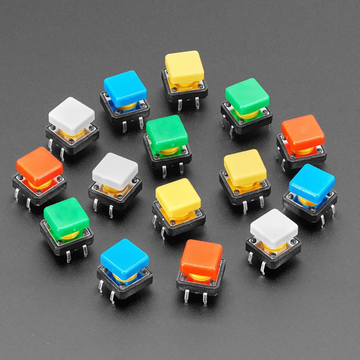 Adafruit Colorful 12mm Square Tactile Button Switch Assortment (15 pack ...