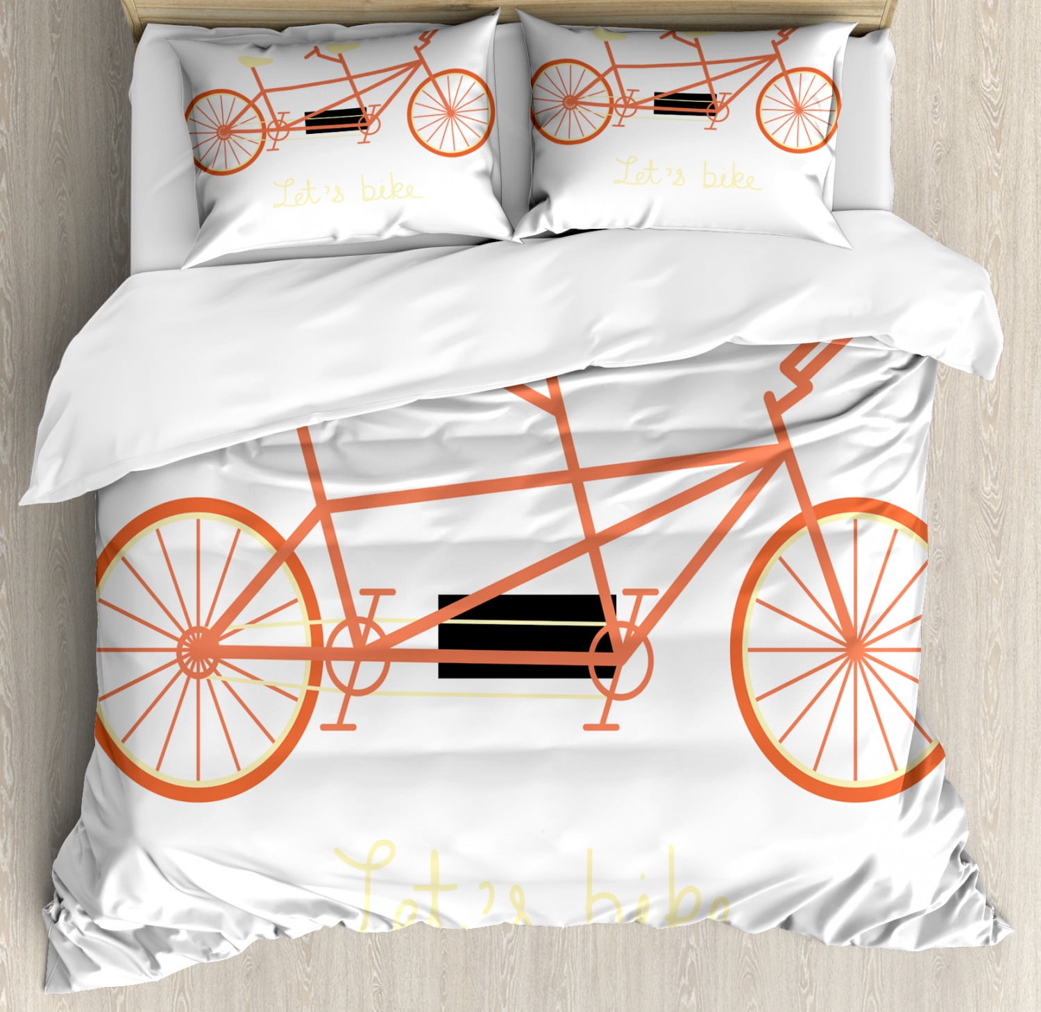 Bicycle Queen Size Duvet Cover Set, Lets Bike Hand Lettering Quote and ...