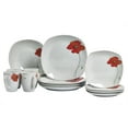 Tabletops Gallery Poppy Square 16 Piece Dinnerware Set, Floral Pattern ...