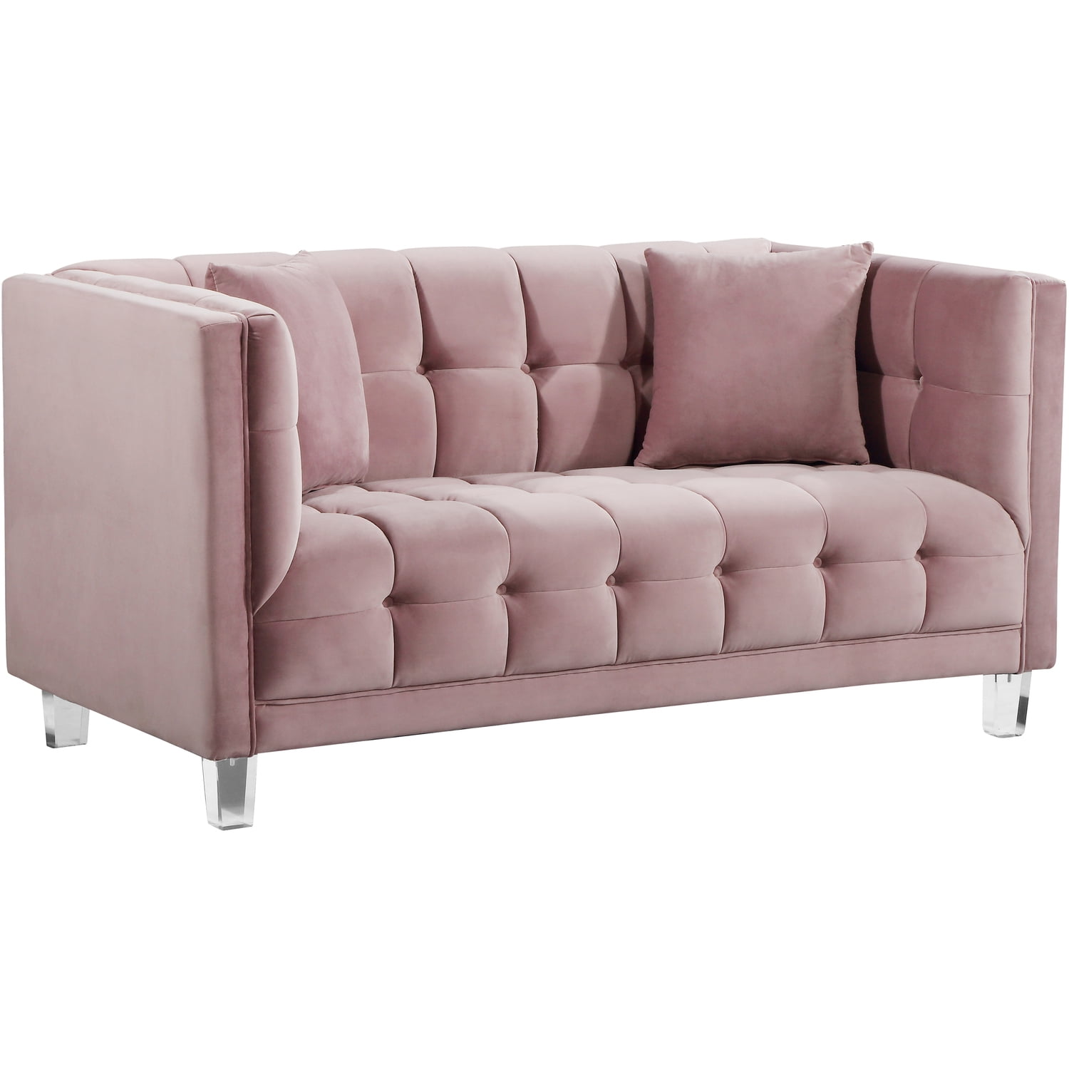 Mariel Pink Velvet Loveseat-Color:Pink Velvet,Style:Contemporary ...