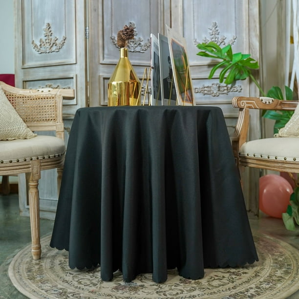 JYFLZQ Black Tablecloth 70 inch Round Polyester Table Cloth for 4 Foot ...