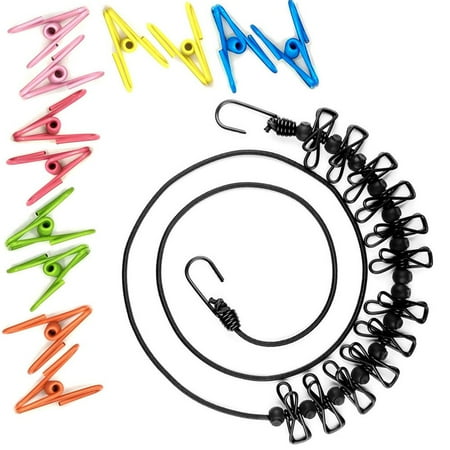 Portable Clothes Line With 12 Colorful Clothespins Windproof Travel ...