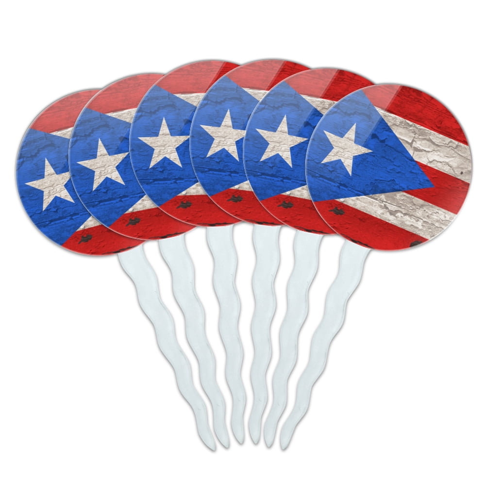 Rustic Distressed Puerto Rico Flag Wood Look Cupcake Picks Toppers ...