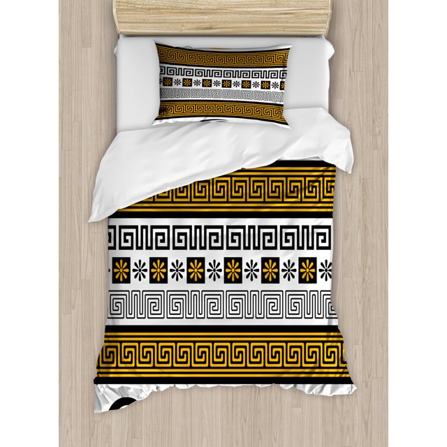 Greek Key Twin Size Duvet Cover Set, Neoclassical Borders Collection ...