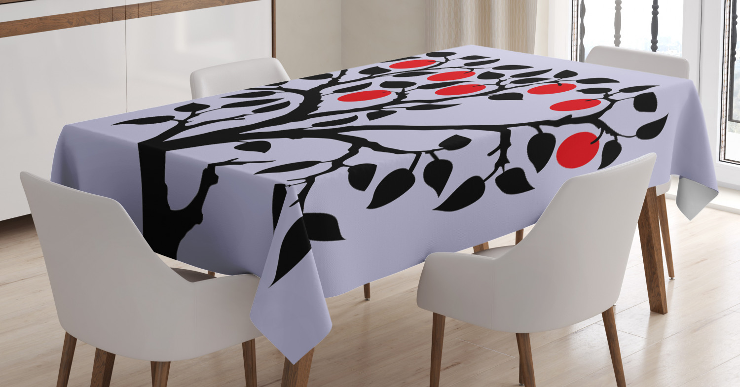 Apple Tablecloth, Black Tree with Ripe Red Nutritious Fruit Flourishing ...