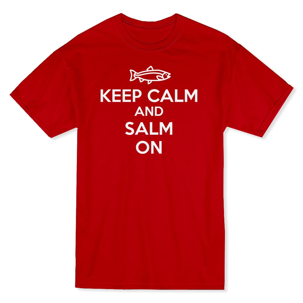 "Keep Calm And Salm On" Salmon Graphic At Center Chest Men's Red T ...