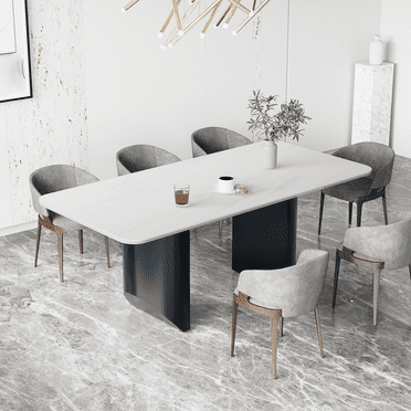 Liam Standard Height Rectangular Dining Table in White Marble - Walmart.com
