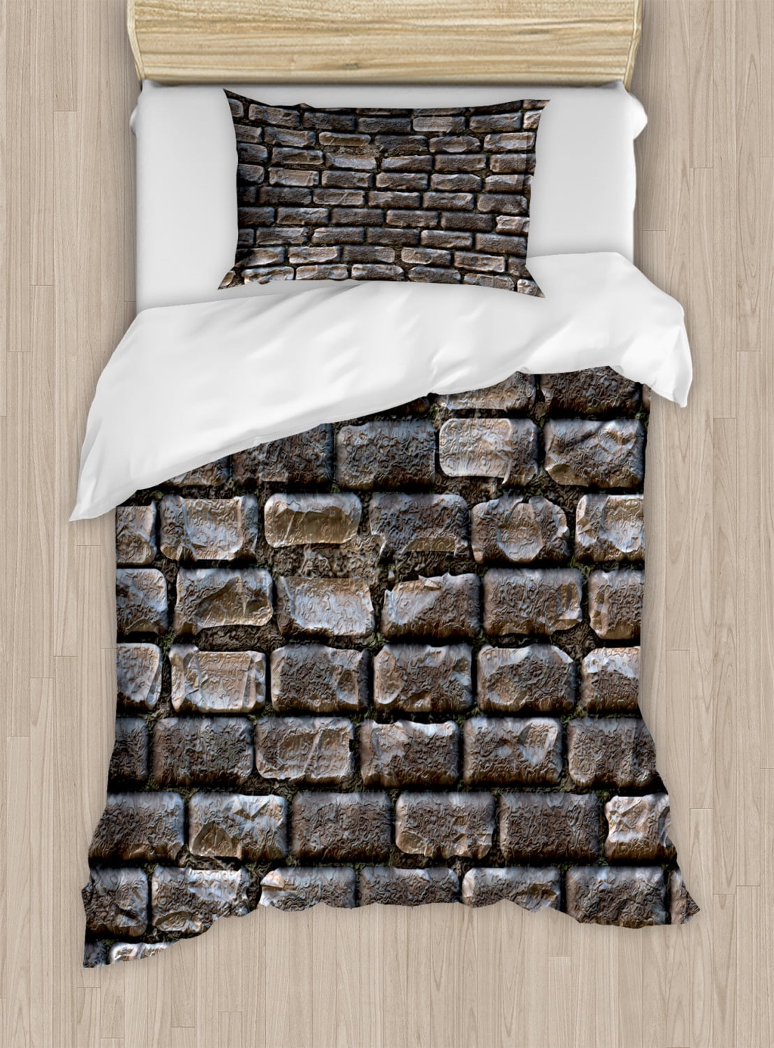 Cobblestone Twin Size Duvet Cover Set, Stained Rectangular Pavement ...