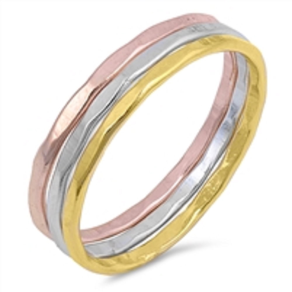 Sterling Silver Tri Tone Hammered Band Set Ring - Walmart.com