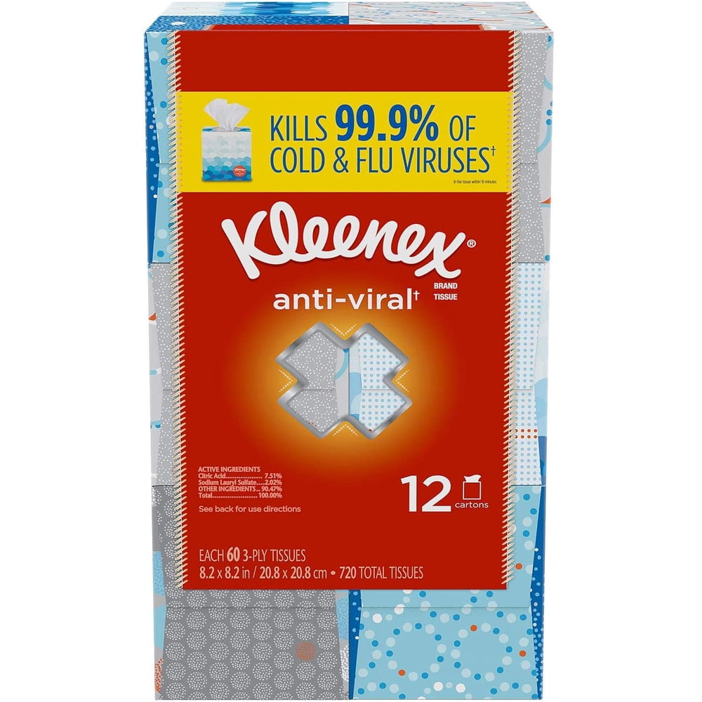 Kleenex Anti-Viral 3-Ply Facial Tissue - Cube boxes (60 tissues, 12 pk ...