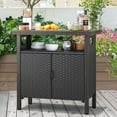 HXULER Outdoor Storage Cabinet Patio Wicker Bar Counter Table 2 Doors ...