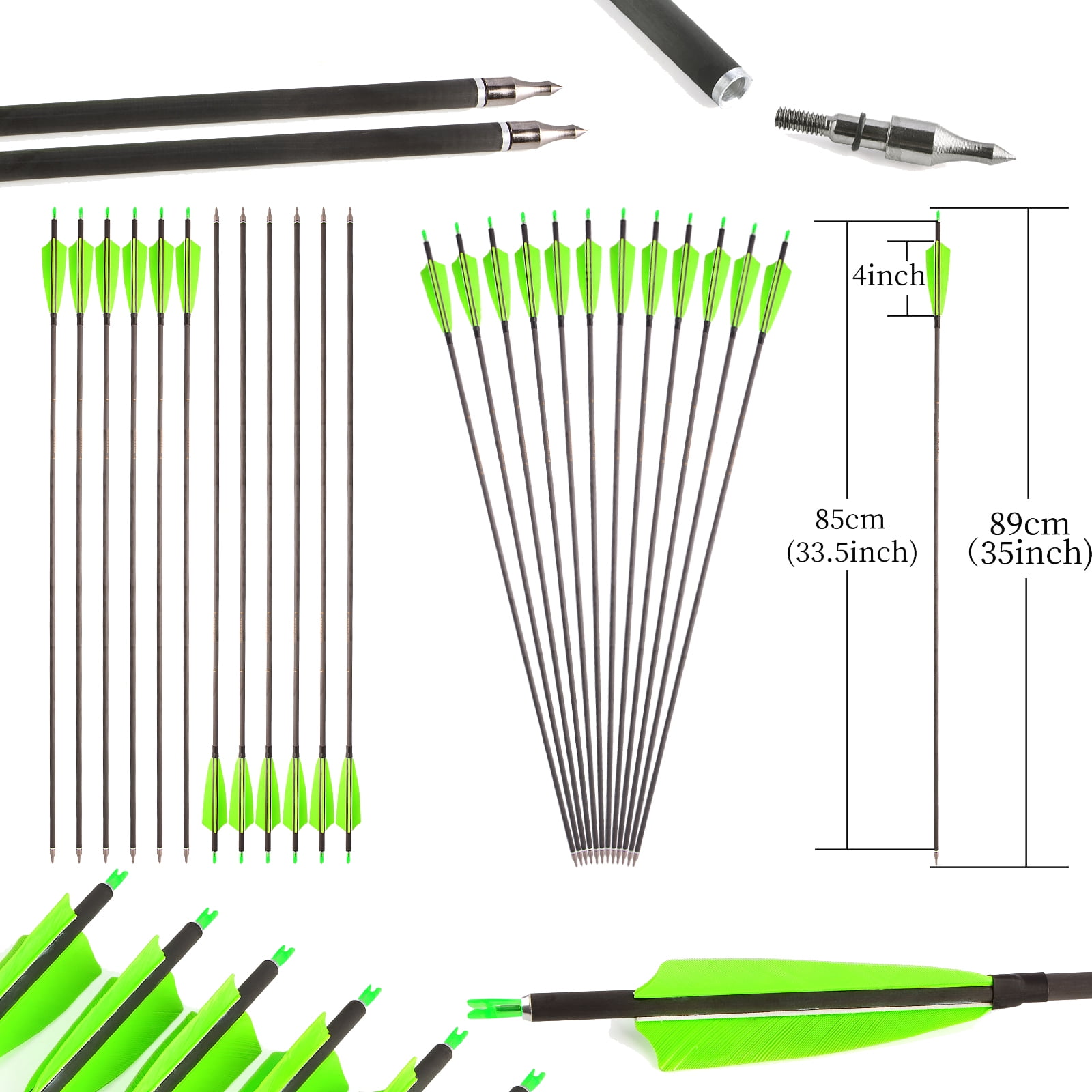35 Inch Carbon Arrow Practice Hunting Arrows Spine 400 with Removable ...