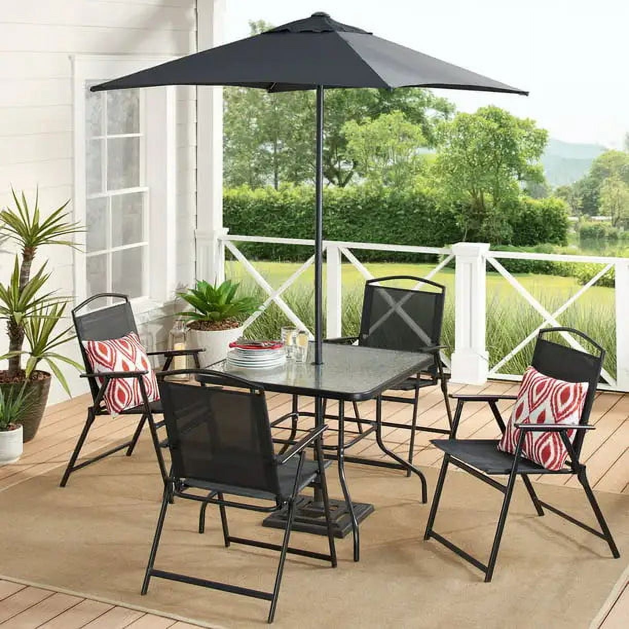 Mainstays Albany Lane 6-Piece Outdoor Patio Dining Set, Black rattan ...