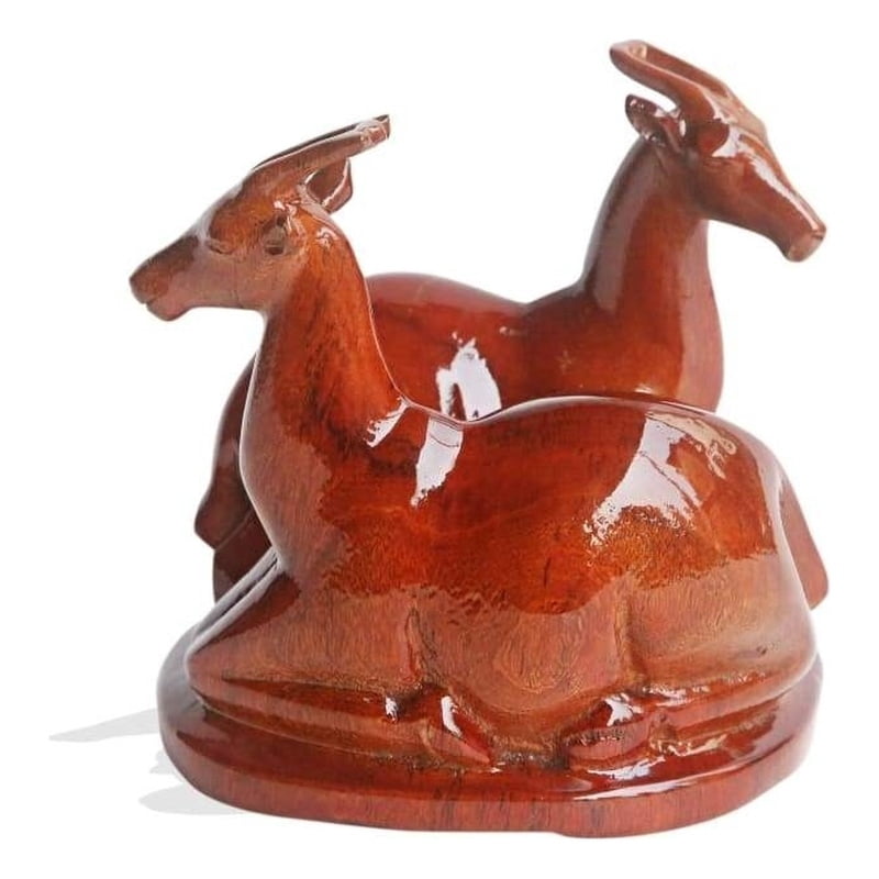 Wood Sculpture Centerpiece Table Decor of an Antelope Pair from West ...