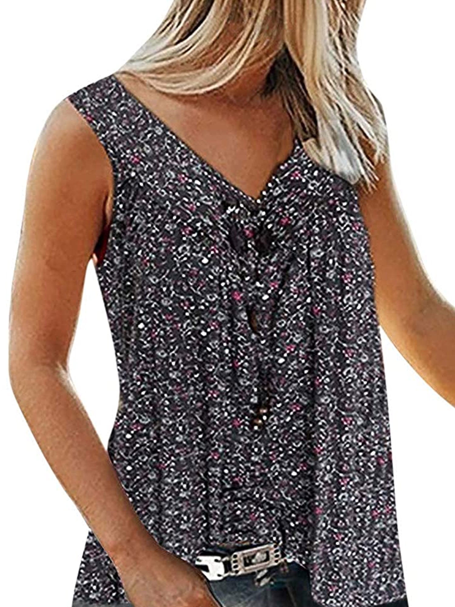 Emmababy Women Summer Top Floral Loose V-Neck Sleeveless Wild Fashion ...