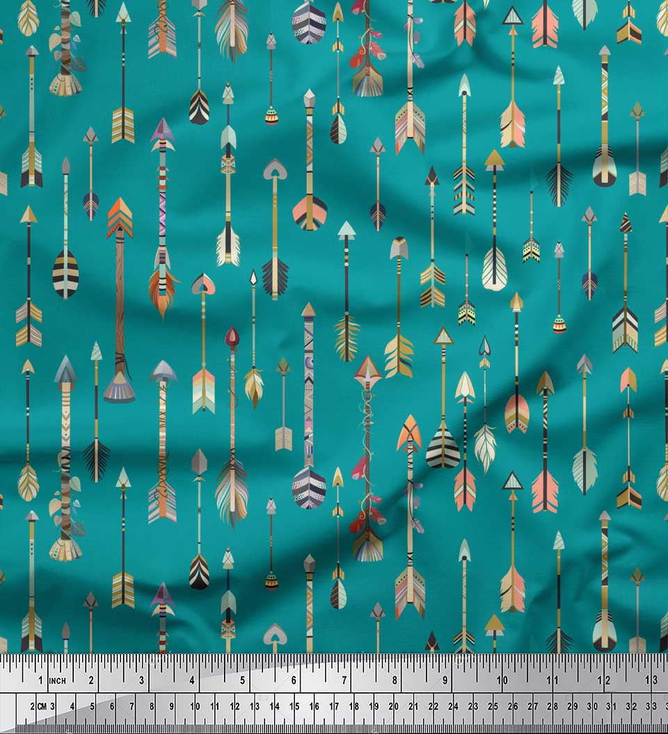 Soimoi Green Silk Fabric Arrow Tribal Print Fabric by the Yard 42 Inch ...