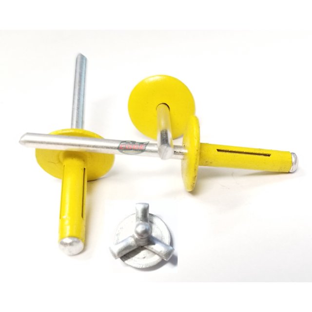 Yellow Exploding Pop Rivets 3/16" Tri-Fold Large Head Aluminum Mandrel ...