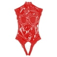 Renvena Womens Pvc Wet Look Leather Opening Breast Bodysuit Leotard