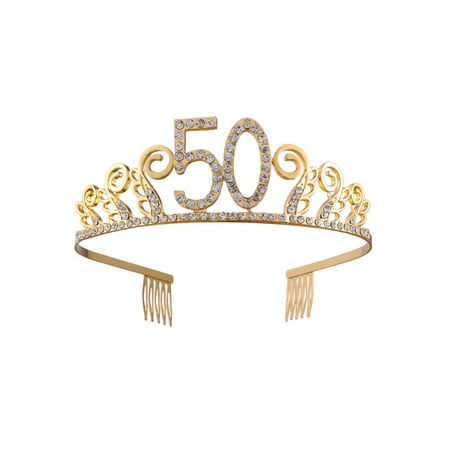 Gold Rhinestone 50th Birthday Tiara Crown with Comb,50th Birthday ...