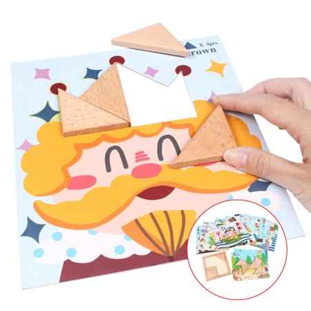 Wooden Triangle Jigsaws Blocks Montessori Shape Puzzles Sorting Toys ...