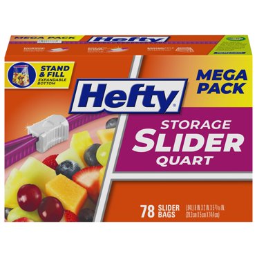 Hefty QT Slider Food Storage Bags, Quart Size, 78 Count, Pack of 1 ...