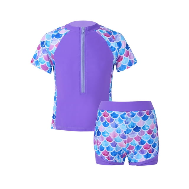 Yeahdor Kids Girls Rash Guard Swimsuit 2Pcs Set Floral Print Shirt Tops ...