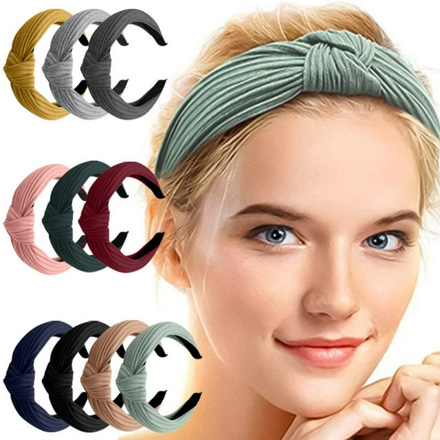 Qwang 10 Pack Wide Headbands Knot Turban Headband Hair Band Elastic