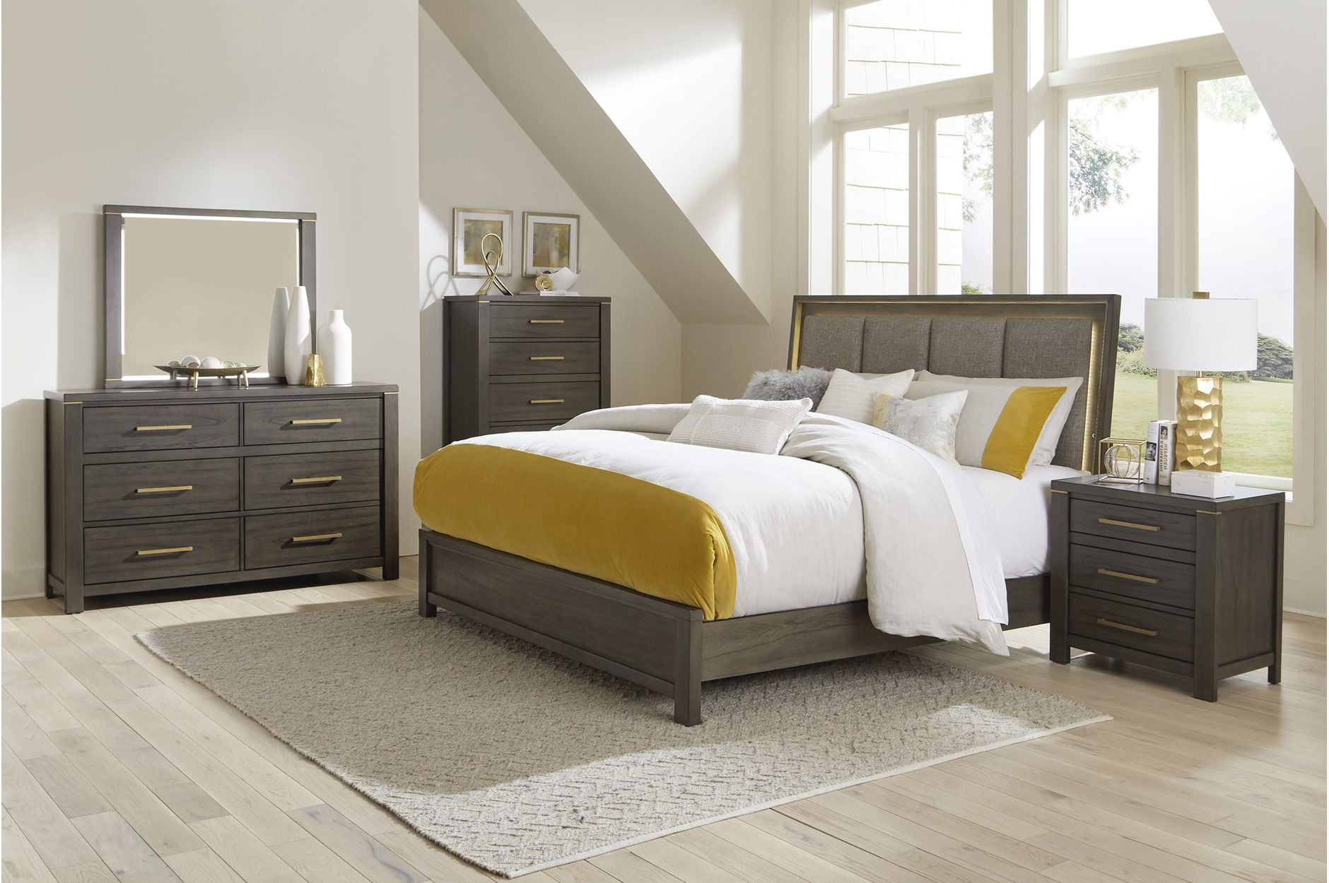 Emlynne Brown-Gray Fabric Panel Bedroom Set - Walmart.com