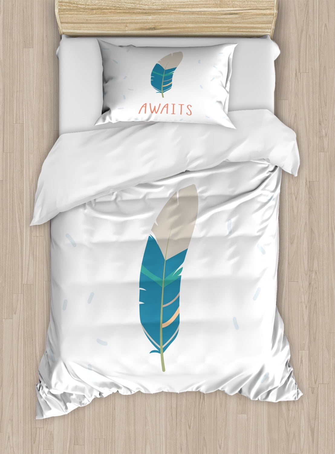 Adventure Awaits Duvet Cover Set Twin Size, Graphic Image of a Feather ...