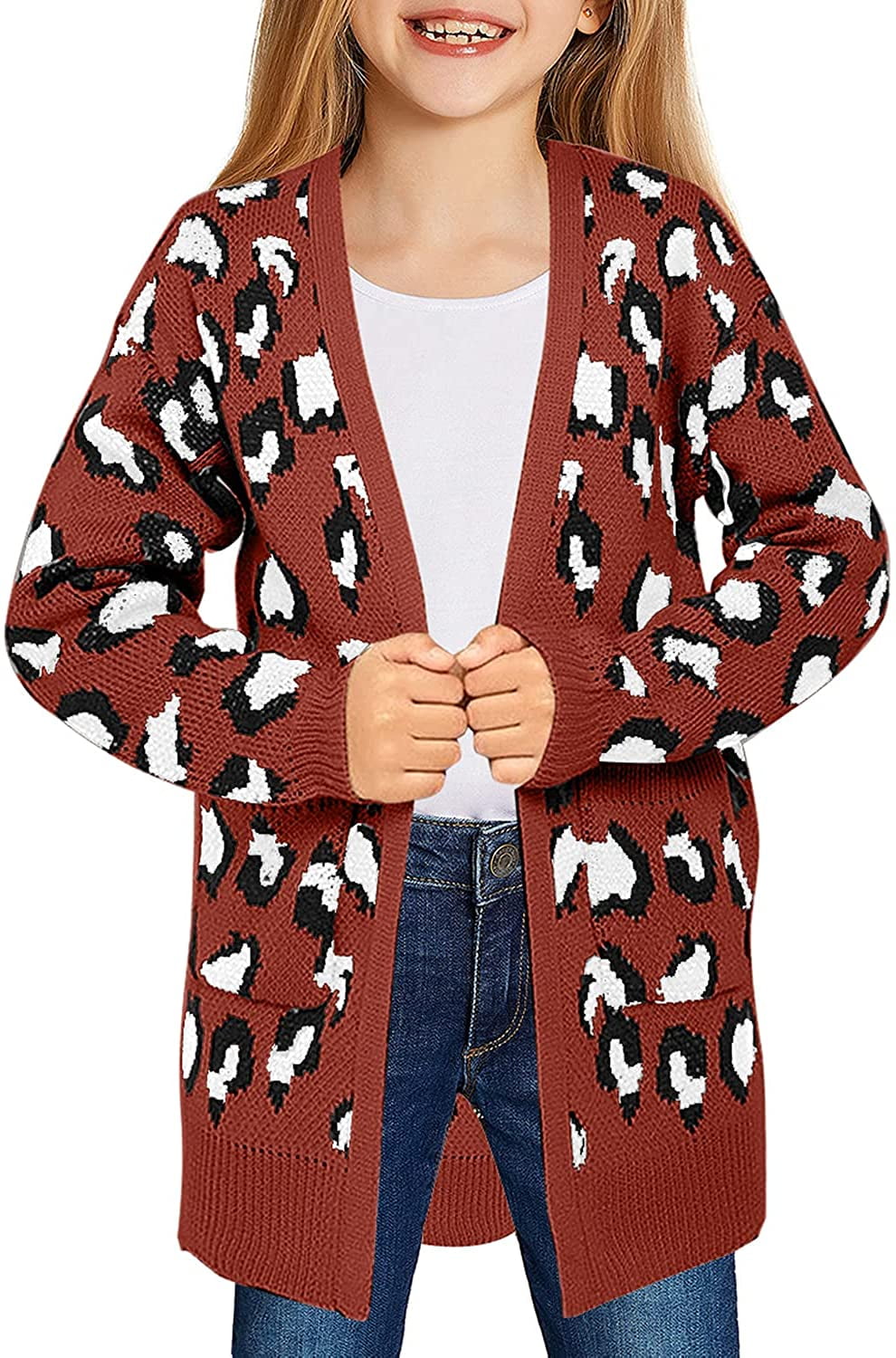 luvamia Girls Cardigan Sweater Leopard Long Sleeve Open Front Outerwear ...