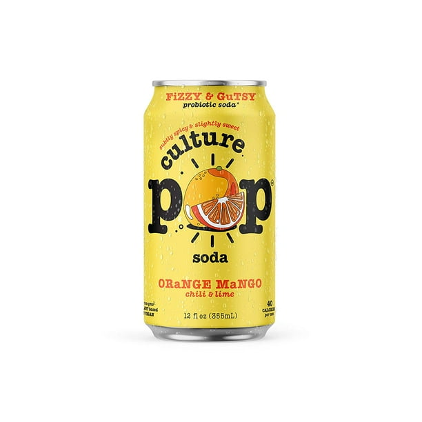 Culture Pop Sparkling Probiotic Soda, Orange Mango, 12 Fl Oz Cans (Pack ...