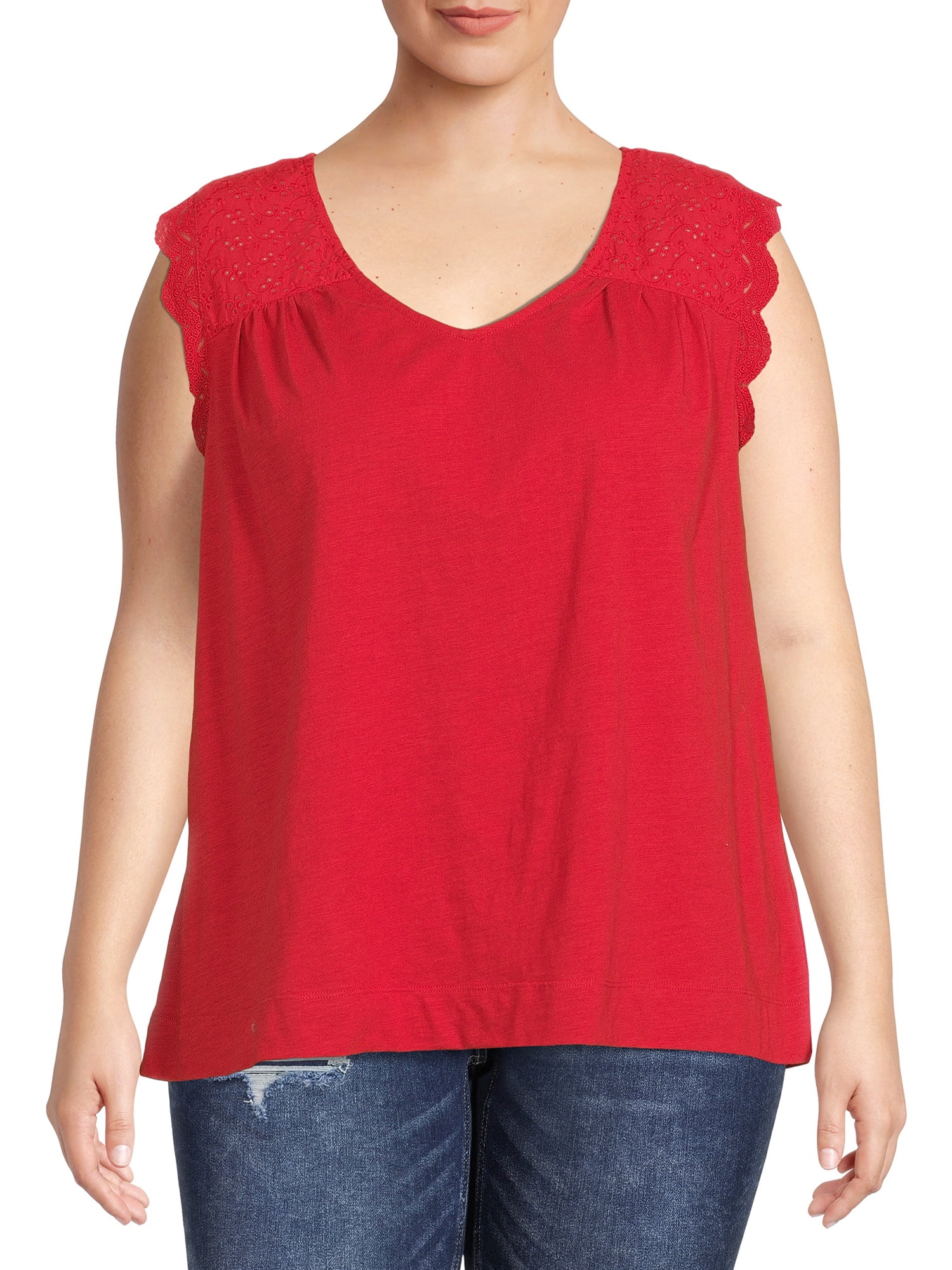 Terra And Sky Womens Plus Size Eyelet Yoke Tank Top