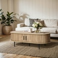 LuxenHome Oval Coffee Table with Storage, 47" Mid Century Modern Fluted ...