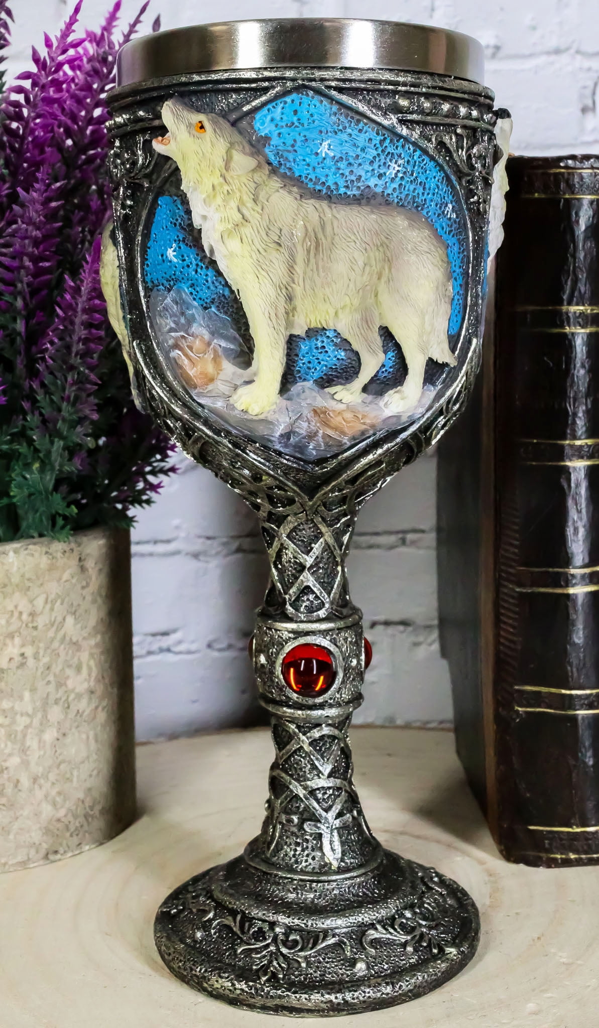 Ebros Howling Gray Wolf In Starry Night Wine Goblet With Celtic ...