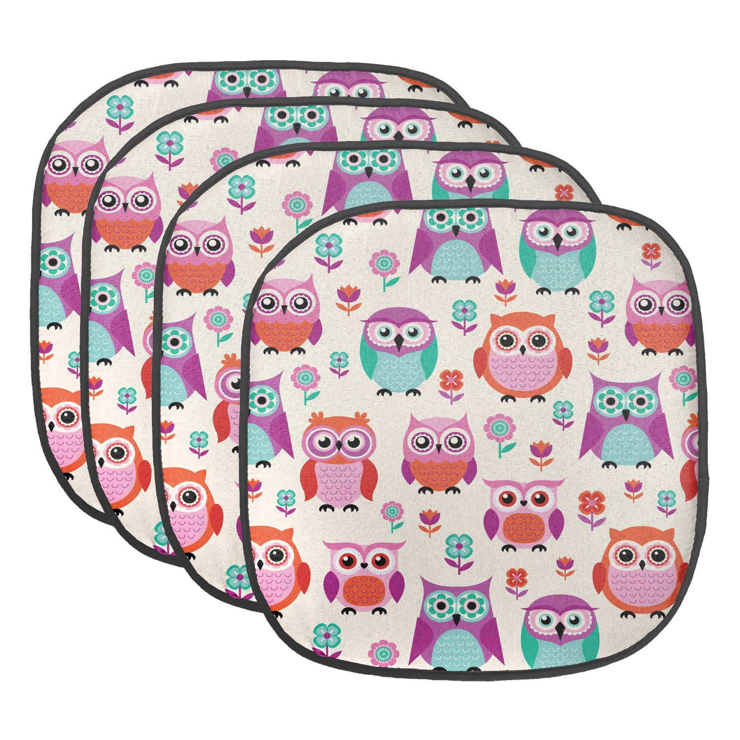 Owls Chair Seating Cushion Set of 4, Owls Happy Hipster Modern Repeated ...