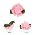 Uxcell Mini Satin Ribbon Roses Small Rosettes Fabric Flowers with Green ...