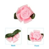 Uxcell Mini Satin Ribbon Roses Small Rosettes Fabric Flowers with Green ...