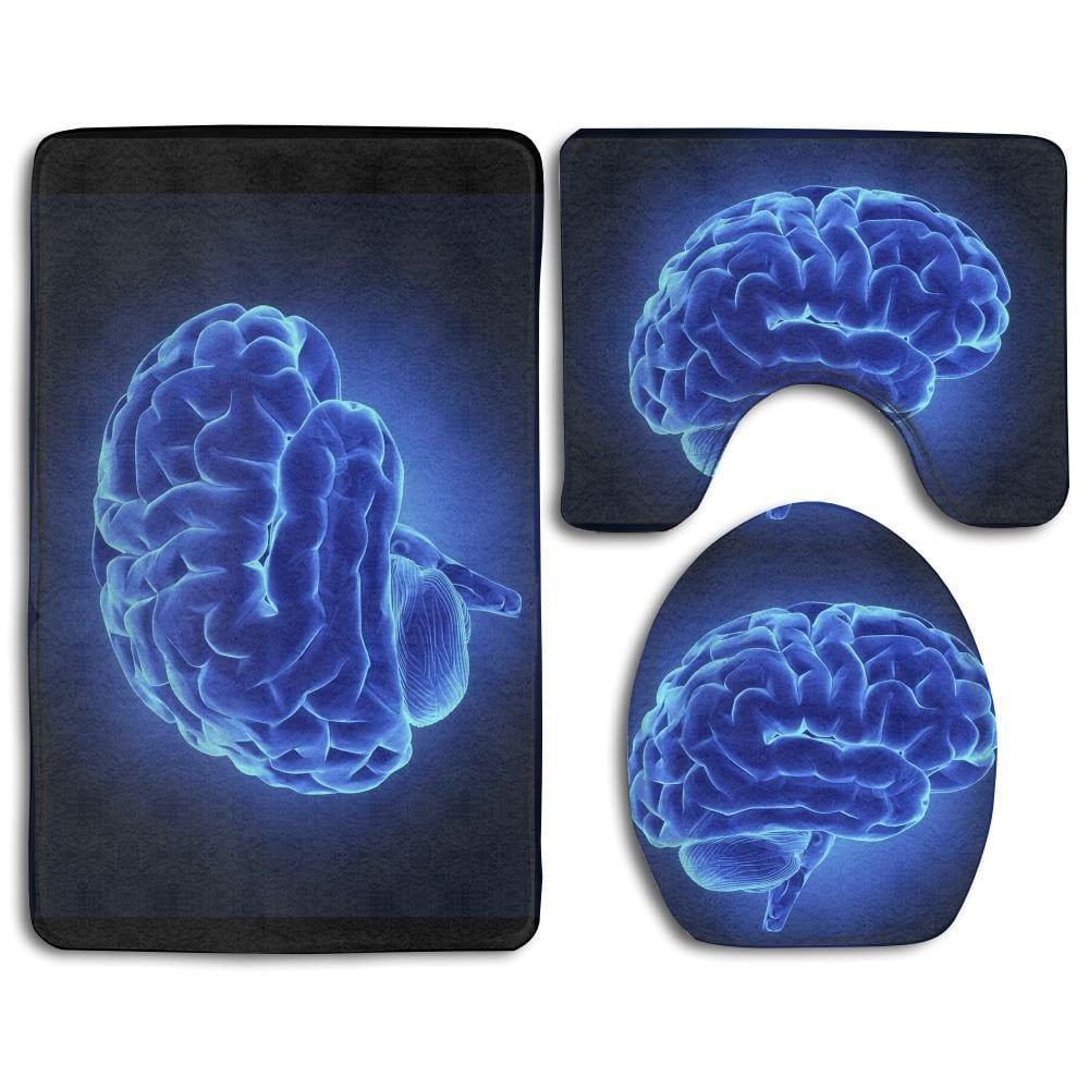 CHAPLLE Blue Brain 3 Piece Bathroom Rugs Set Bath Rug Contour Mat and ...