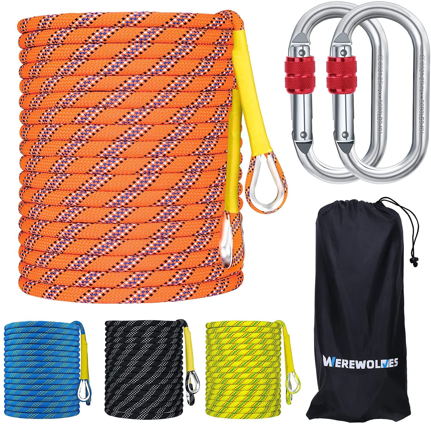 WEREWOLVES 8MM Climbing Rope, 65ftHigh Strength Outdoor Safety Static ...