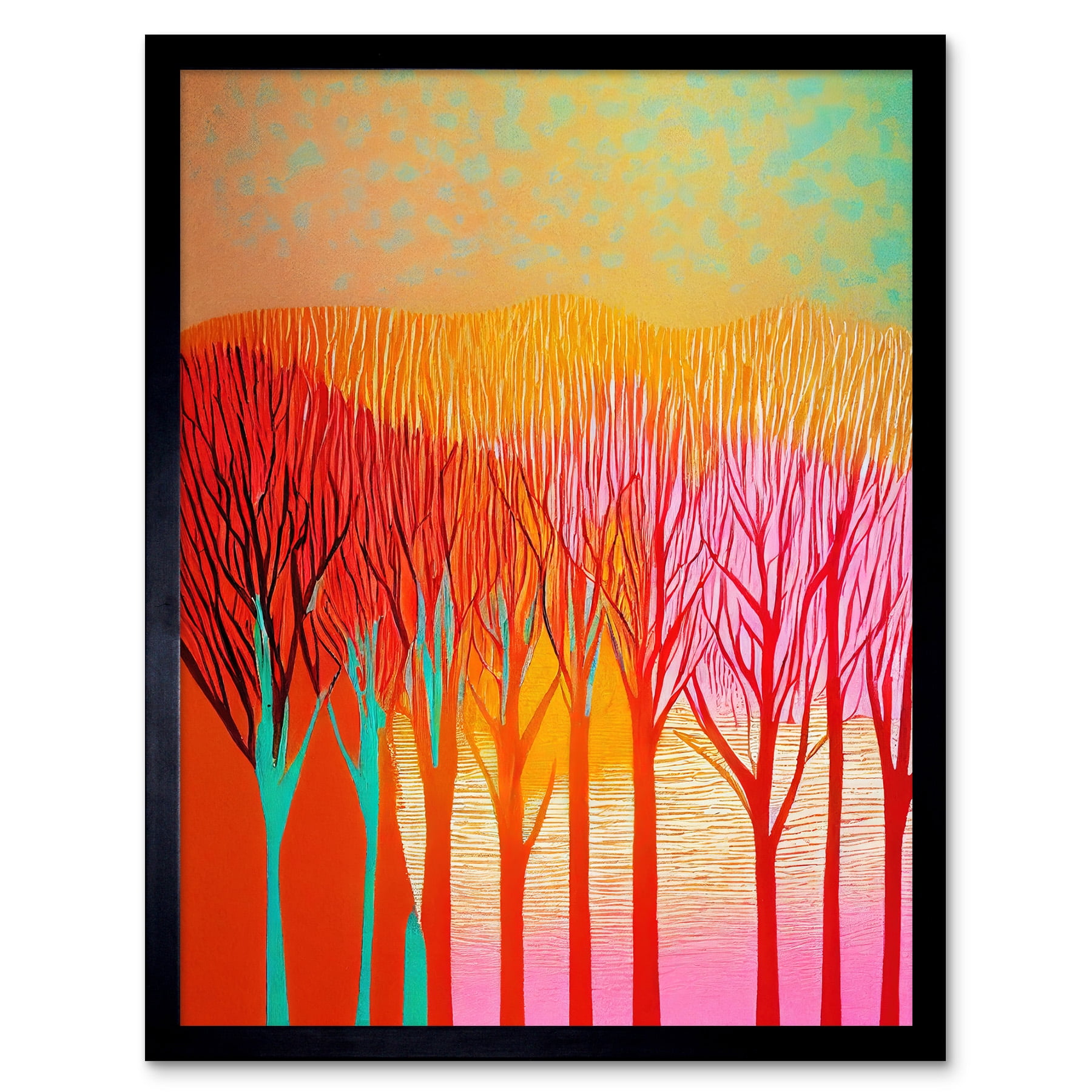Forest Treetops Linocut Illustration Vibrant Bold Art Print Framed ...