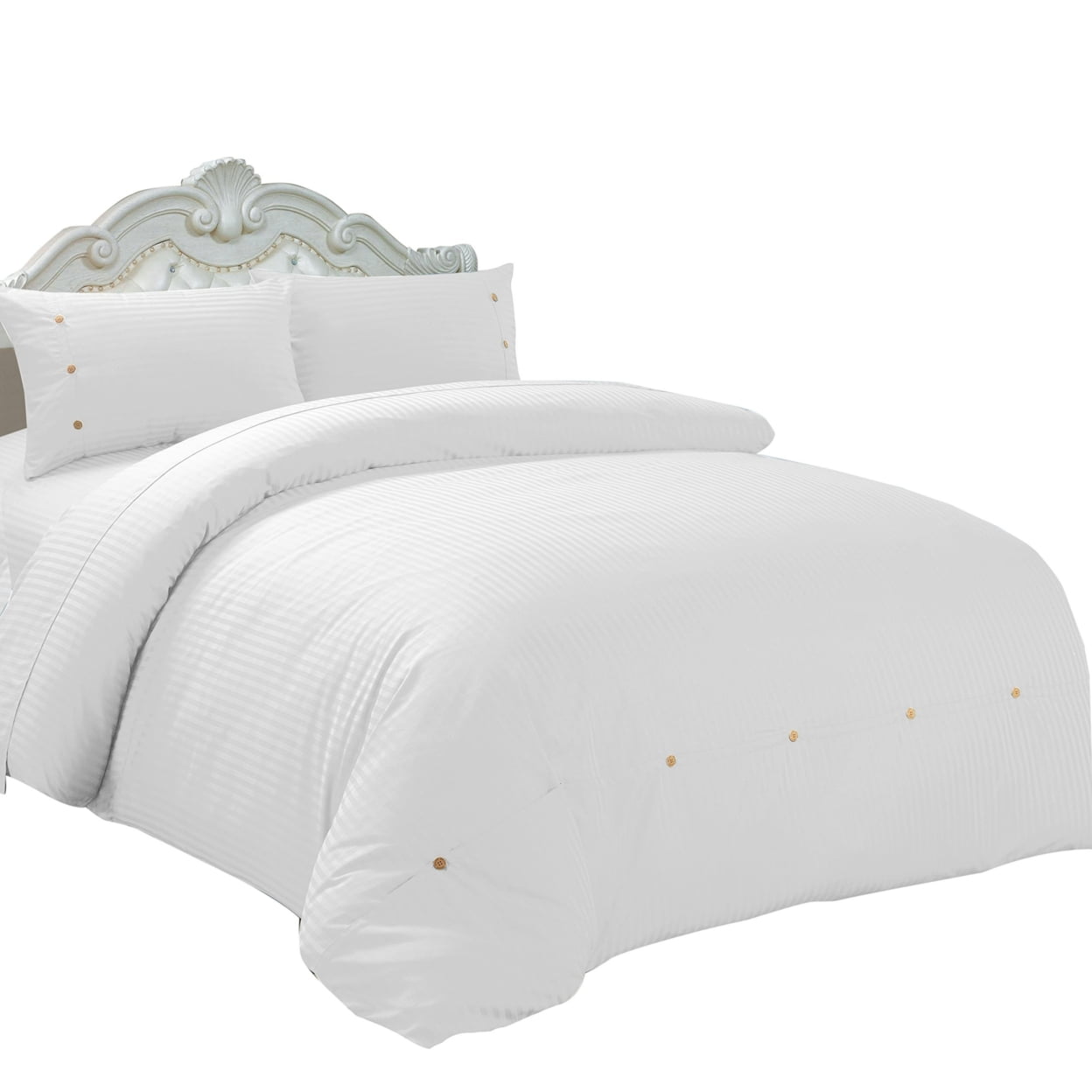 Couture Home Collection Cute Button Sateen Stripe 2 pcs Comforter Set ...