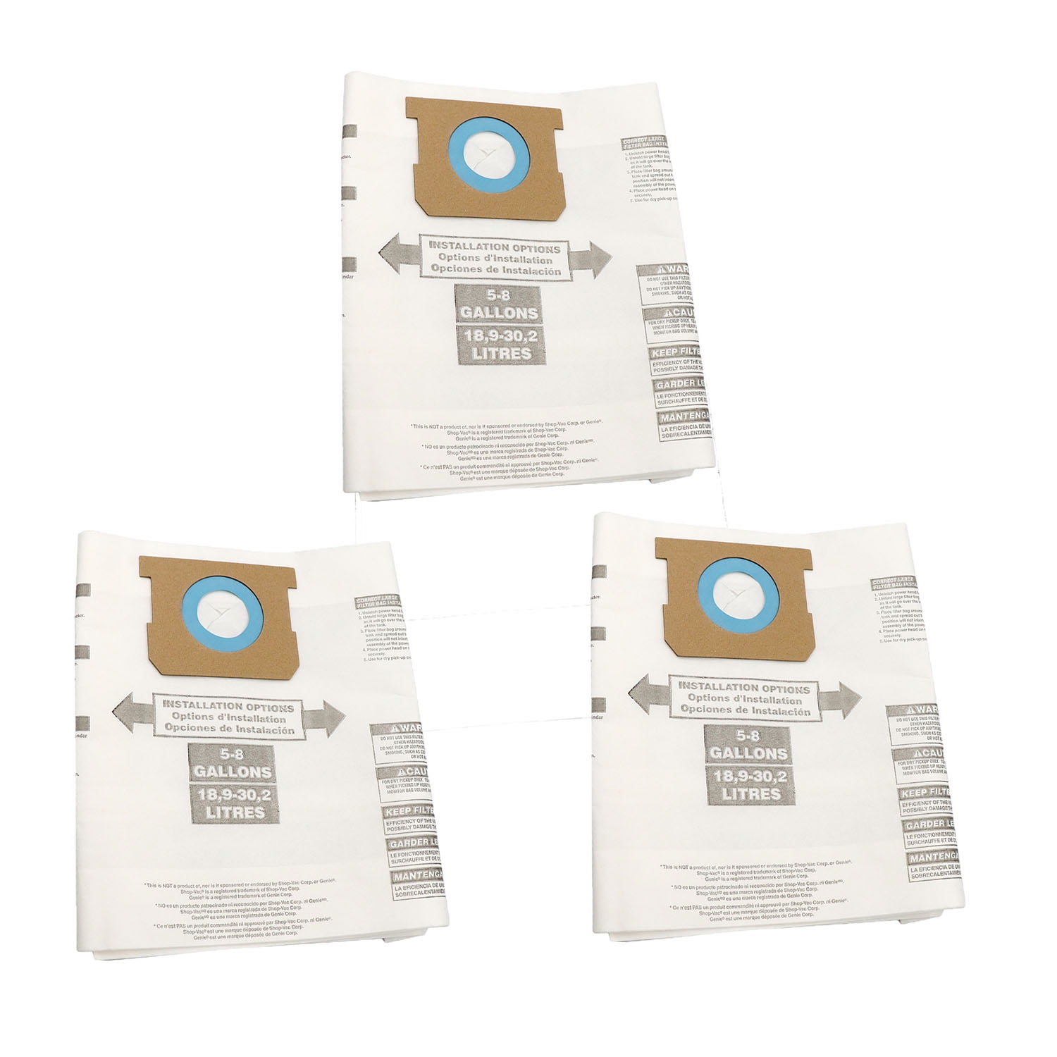 3 Pack Dust Collection Bag for Shop Vac 5-8 Gallon Vacuum 9066100 Type ...