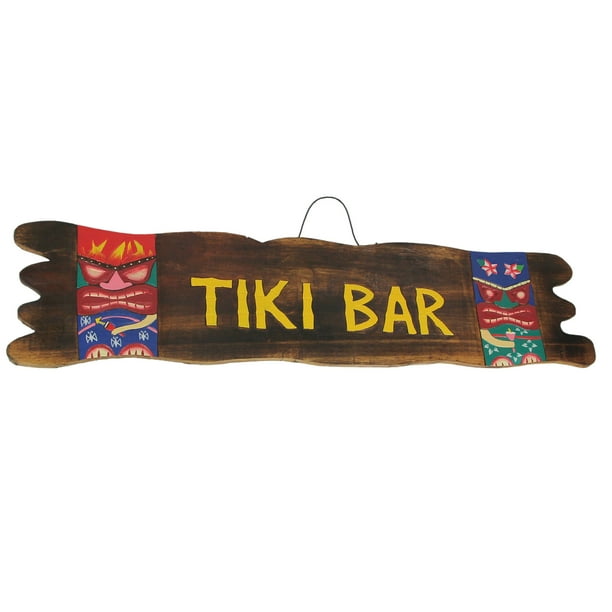 Zeckos Colorful Hand Carved Wood Tiki Bar Sign Hanging Décor 41 inches ...