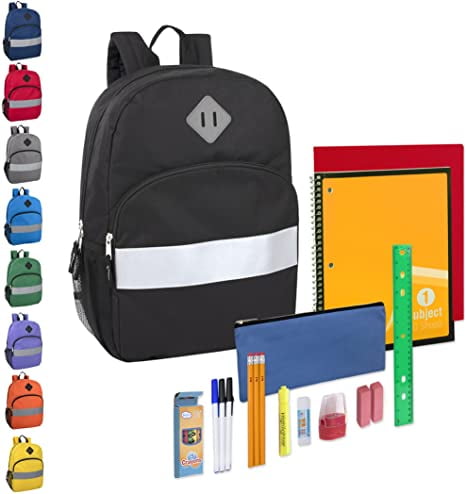 Trailmaker, 24 Pack Bulk Backpacks with School Supplies, Reflective ...