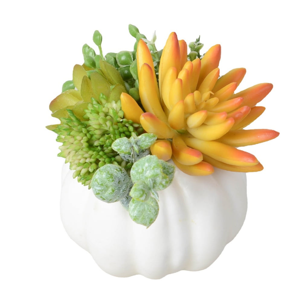 3-Inch White Faux Succulent Pumpkin Fall Tabletop Decoration - Autumn ...