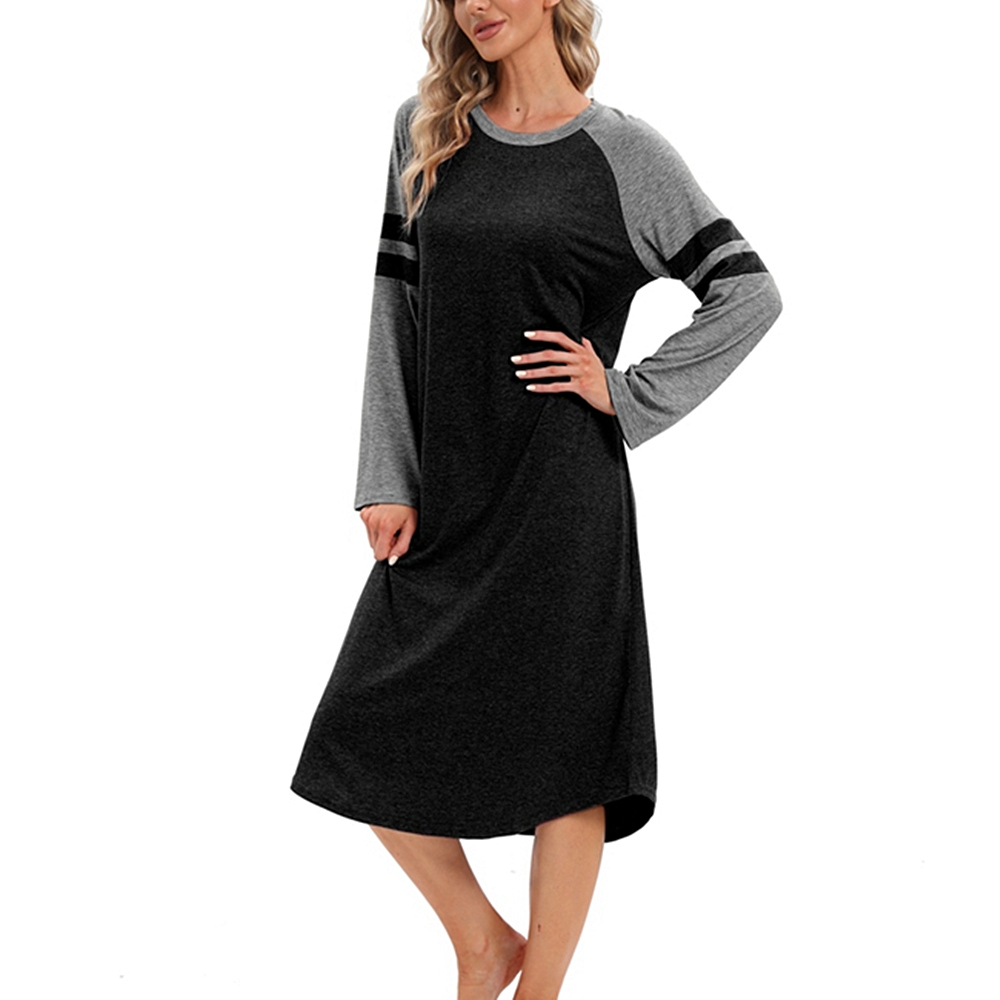 Women Long Sleeve Nightgown Loose Fit Sleepshirt Spring Fall Calf ...