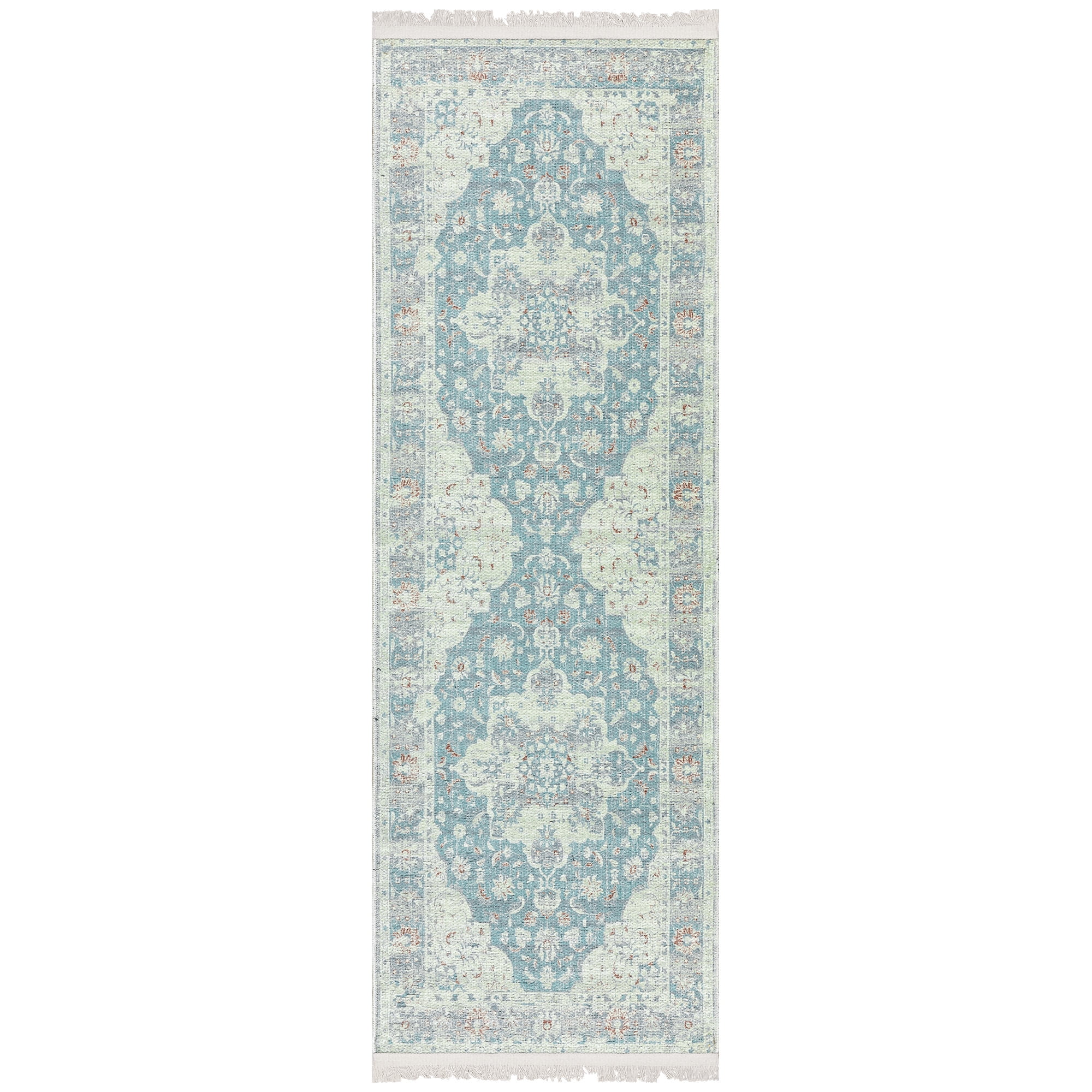 Ottomanson Machine Washable Cotton Runner Rug 20x59 Greenish Blue ...