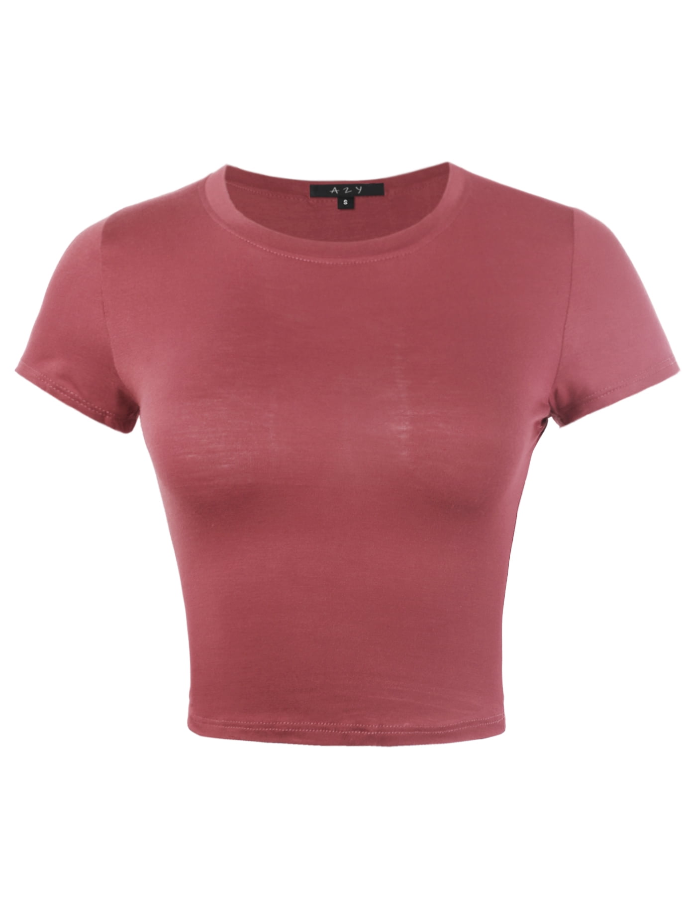 A2Y Women's Basic Solid Short Sleeve Rayon Fitted Crop Top Tee Rosy ...