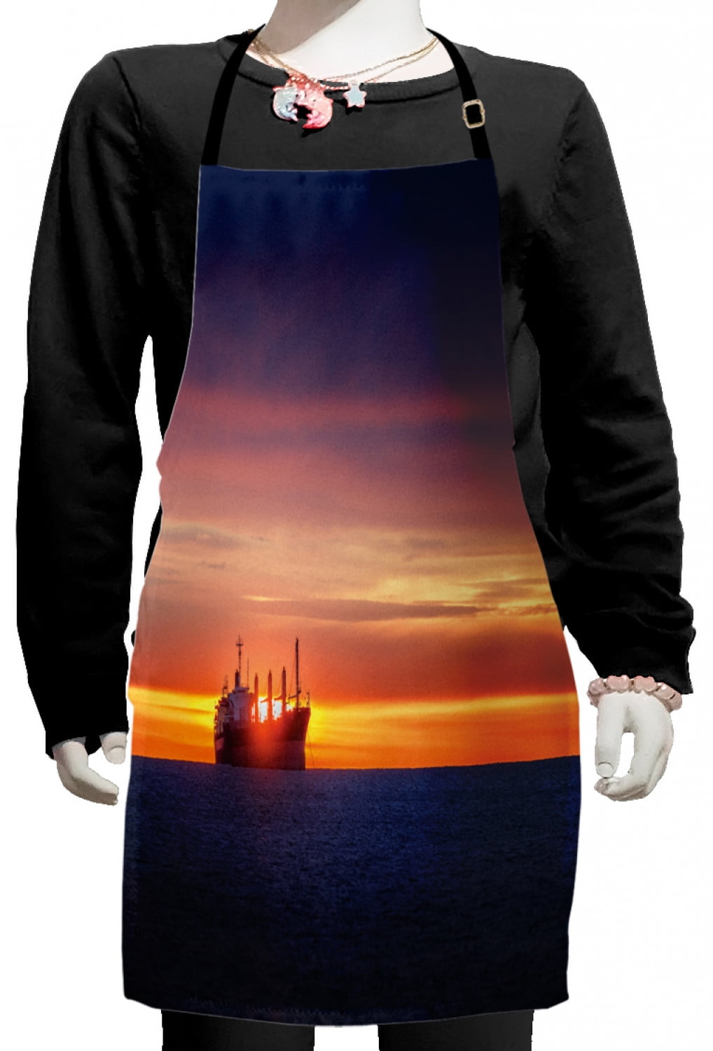 Nautical Kids Apron, Sunrise Horizon on the Sea with Sailing Logistic ...