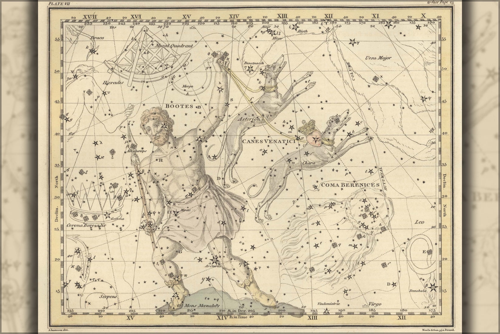 24"x36" Gallery Poster, constellation map of bootes Canes Venatici Coma ...